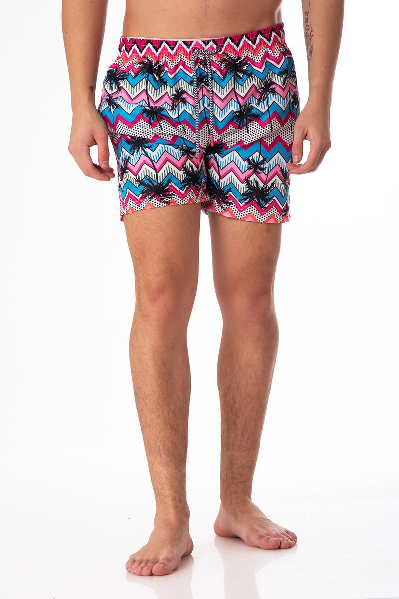Palm Tree Chevron Print Swim Short | Men's Swim Shorts | Multicolour ...